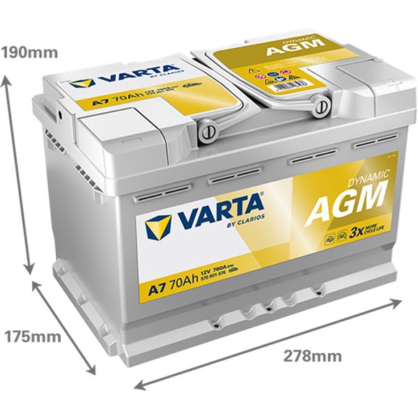 Batería de coche Varta Start Stop agm xev 70ah 760a a7 - Feu Vert